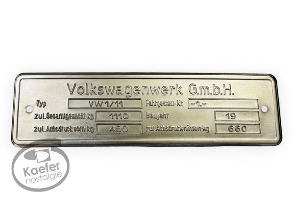 VW Oval Beetle Bug Blank ID Plate, 1953-1959 – Kaefer-Nostalgie