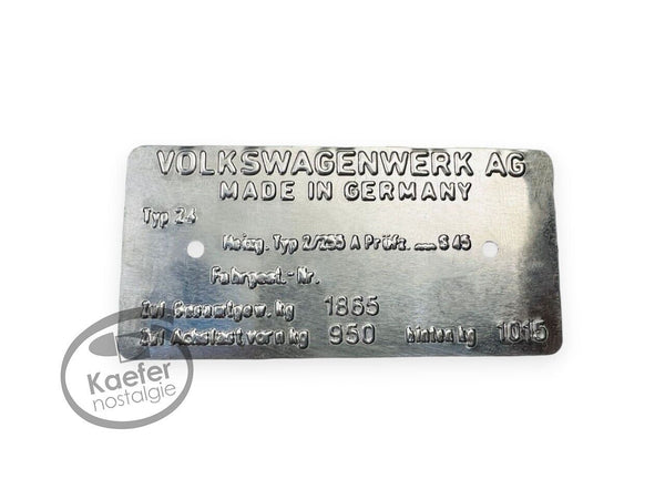 VW Bus Blank ID Plate Tag, Type 24, 1960 & Up – Kaefer-Nostalgie
