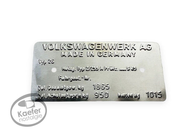 VW Bus ID Plate Tag, Type 26, 1960 & Up – Kaefer-Nostalgie