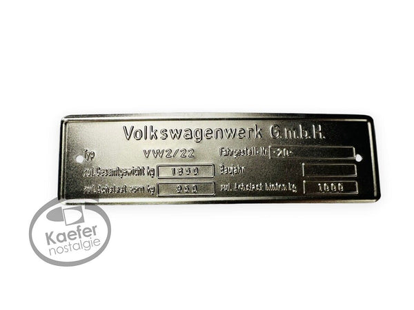 VW Bus ID Plate, Type 22, Up to 1960 – Kaefer-Nostalgie