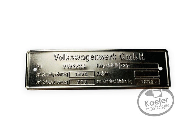 VW Bus ID Plate, Type 24, Up to 1960 – Kaefer-Nostalgie