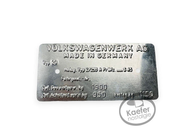 VW Bus ID Plate Tag, Type 23, 1960 & Up – Kaefer-Nostalgie