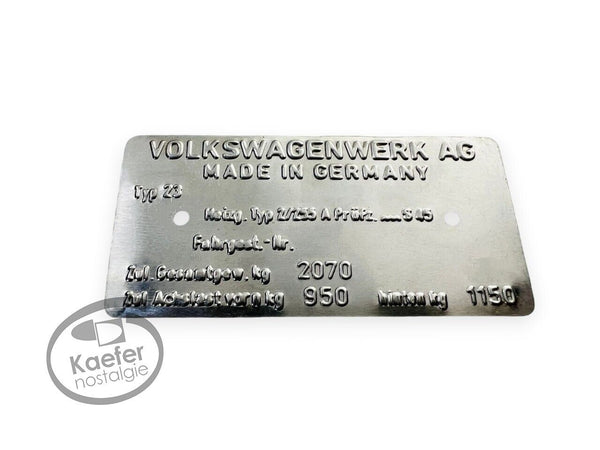 VW Bus ID Plate Tag, Type 23, 2070, 1960 & Up – Kaefer-Nostalgie